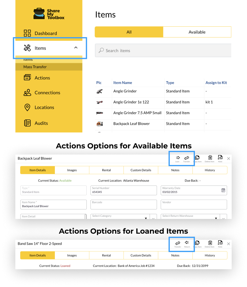 Loan, Borrow, Transfer, and Return Items