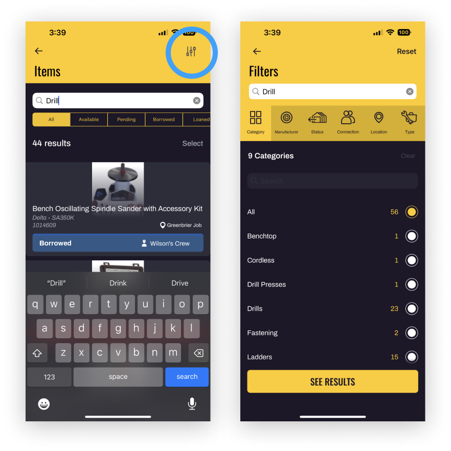 Item Search and Filters