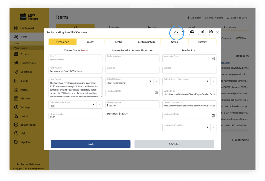 Field & Warehouse Item Transfer