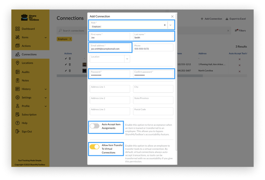 Add, Edit, Delete Connections