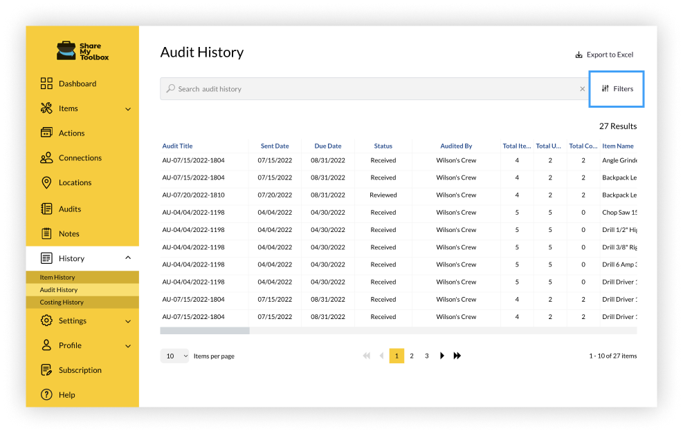 Item, Audit, and Costing History