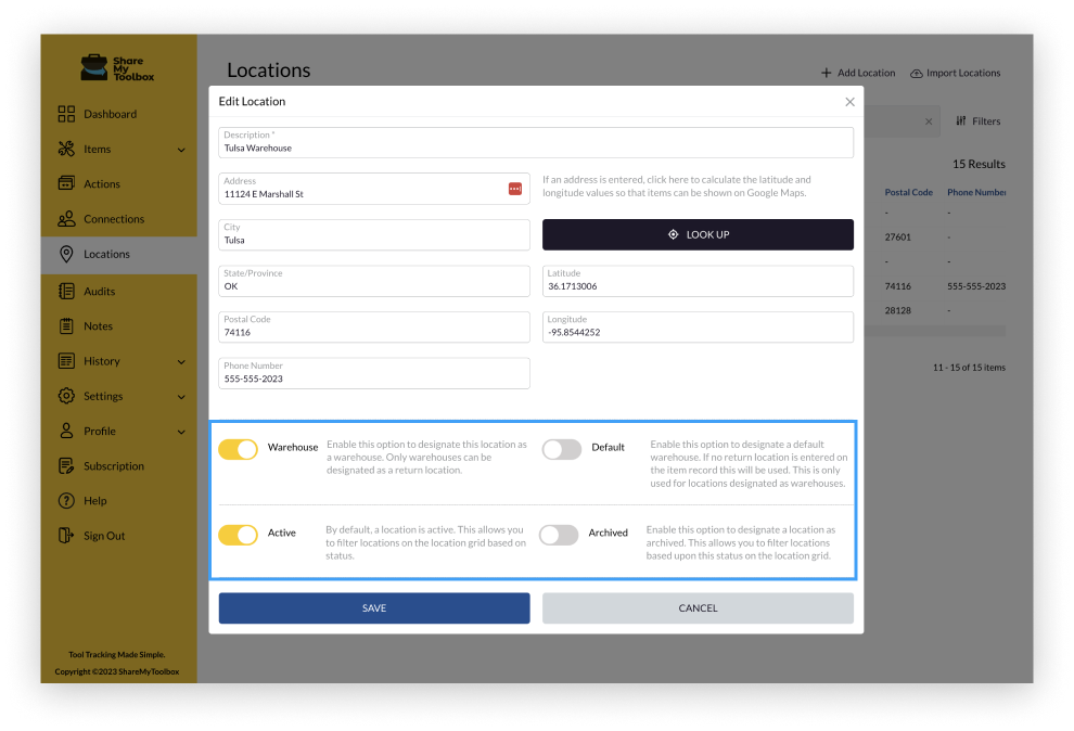 Add, Edit, Delete Locations