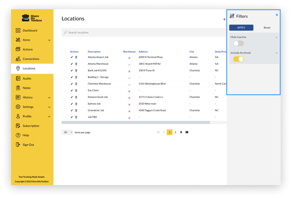 Locations Search and Filter