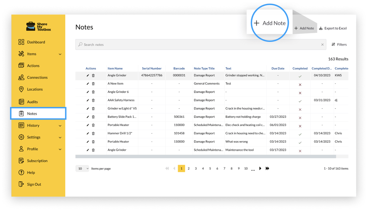 Add, Edit, Delete Notes